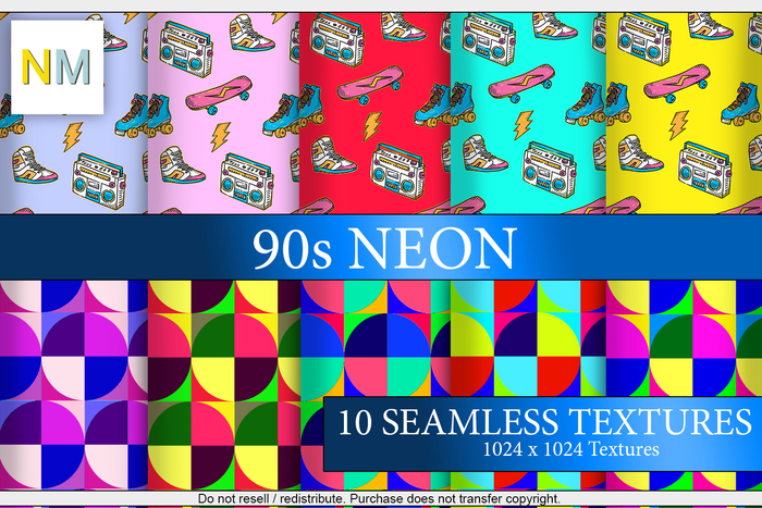 Second Life Marketplace - 90s Neon Patterns Kit 10 Seamless Textures NM